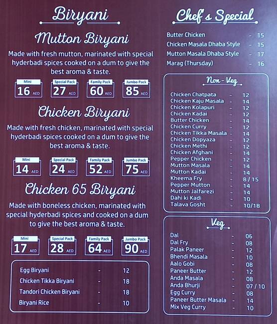 Menu at Bahar hyderabad restaurant llc, Sharjah