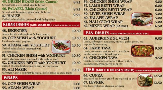 Menu at Tas Firin Restaurant, London, 160 Bethnal Green Rd