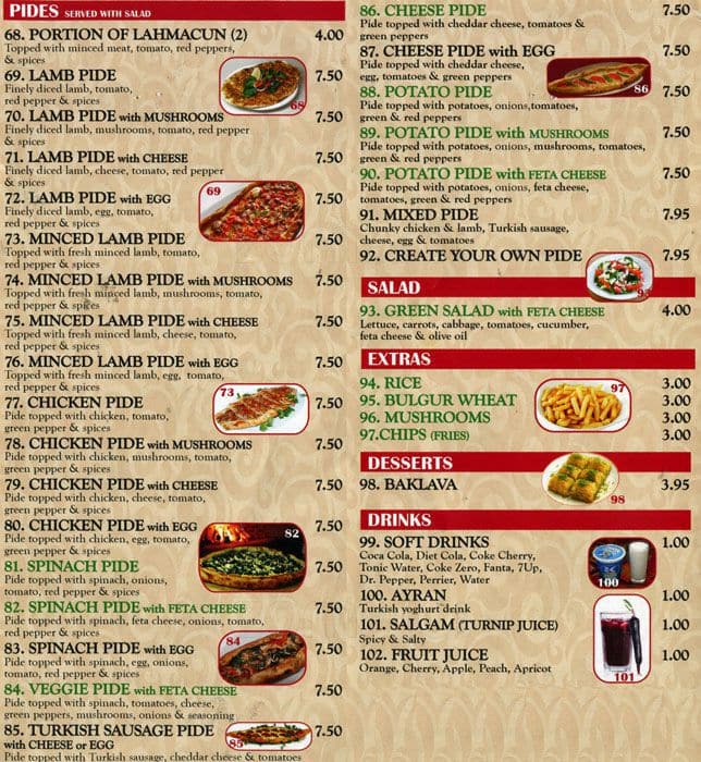 Menu at Tas Firin Restaurant, London, 160 Bethnal Green Rd