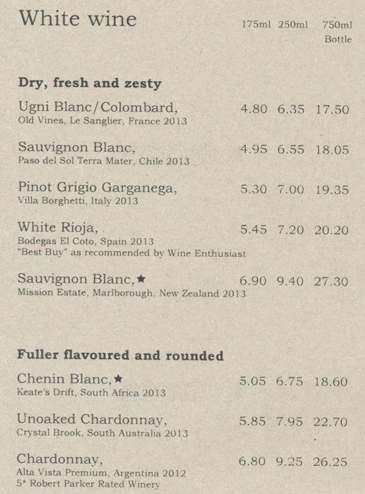 Menu at White Cross pub & bar, London, Water Lane Riverside