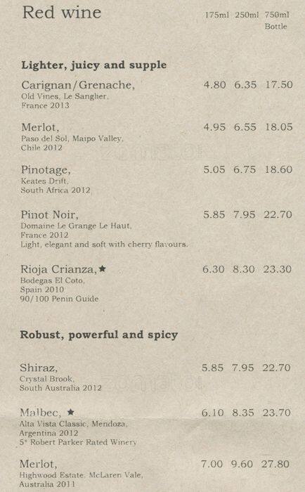 Menu at White Cross pub & bar, London, Water Lane Riverside