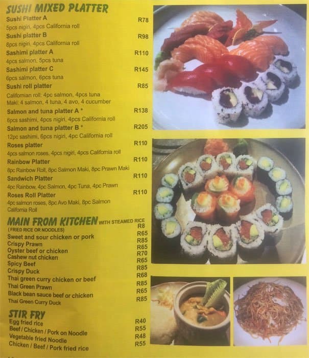 Menu at Sushi Nori Restaurant Cape Town, Cape Town