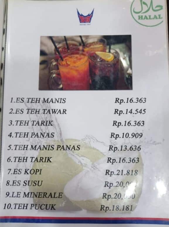 Menu at Sari Bundo restaurant, Jakarta, Jl. Ir. H. Juanda No.27