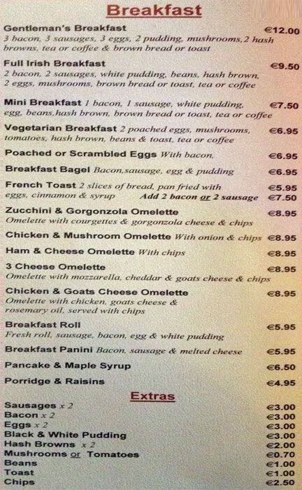 Menu at Remos Cafe, Balbriggan