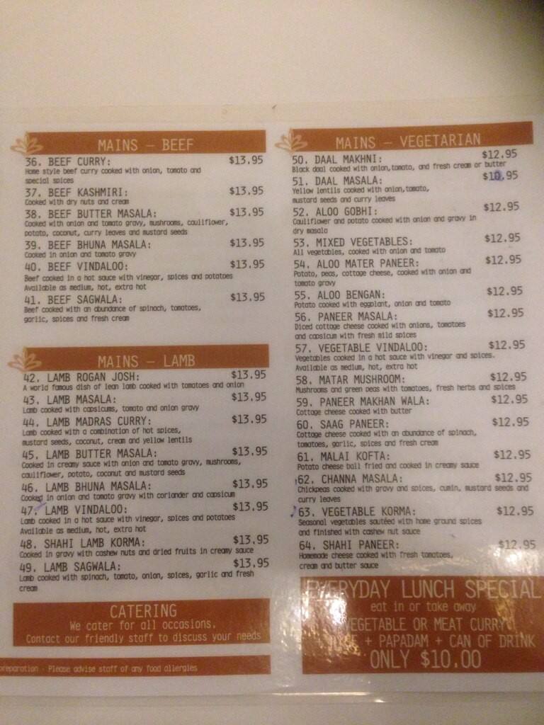 Menu at Rammy Dessert Indian Restaurant, Maryborough