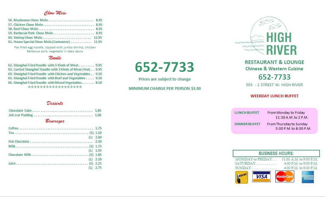 Menu at High River Inn Restaurant, High River