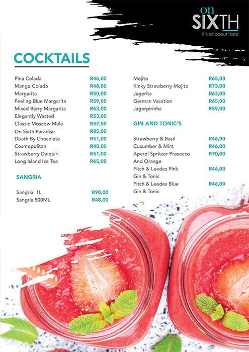 Menu at On Sixth steakhouse, Benoni