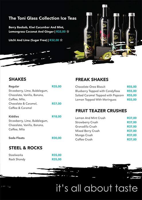 Menu at On Sixth restaurant, Benoni