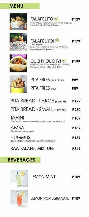 Menu at Falafel Yo! SM North Annex restaurant, Quezon City