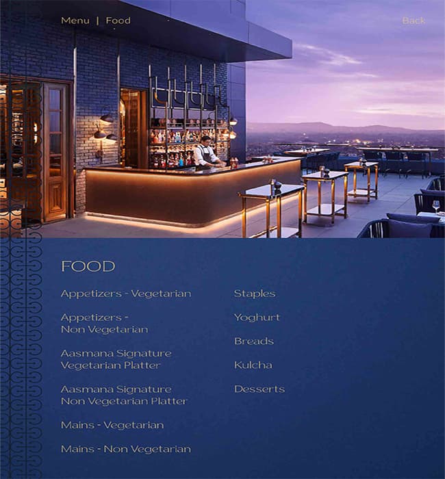 Menu of Aasmana: The Ritz-Carlton, Yerawada, Pune