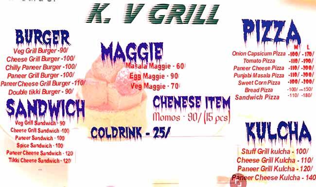 Menu of KV Grill, NIT, Faridabad