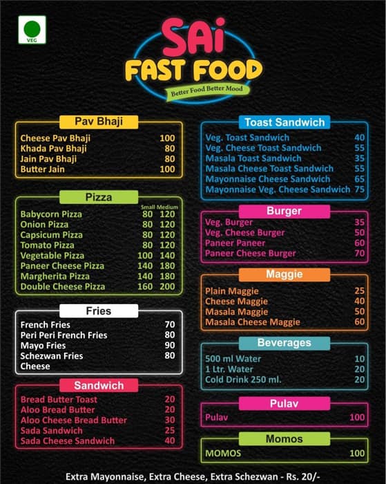 Menu of Sai Fast Food, Mira Road, Mumbai