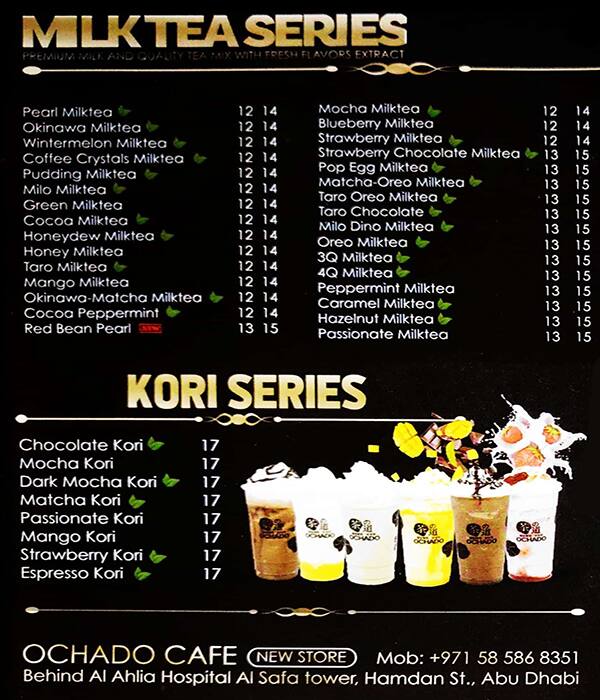 Menu of Ochado, Al Rigga, Dubai