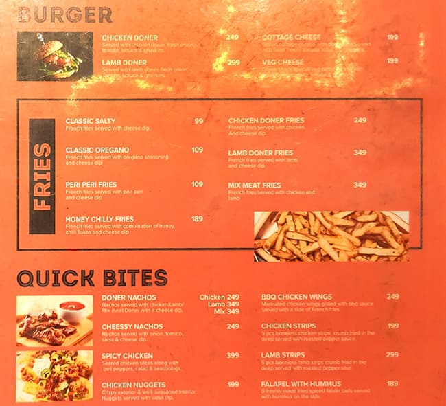 Menu at Doner Shack, Chandigarh