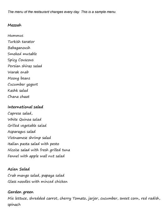 Menu at Al Dawaar Revolving Restaurant - Hyatt Regency Dubai, Dubai
