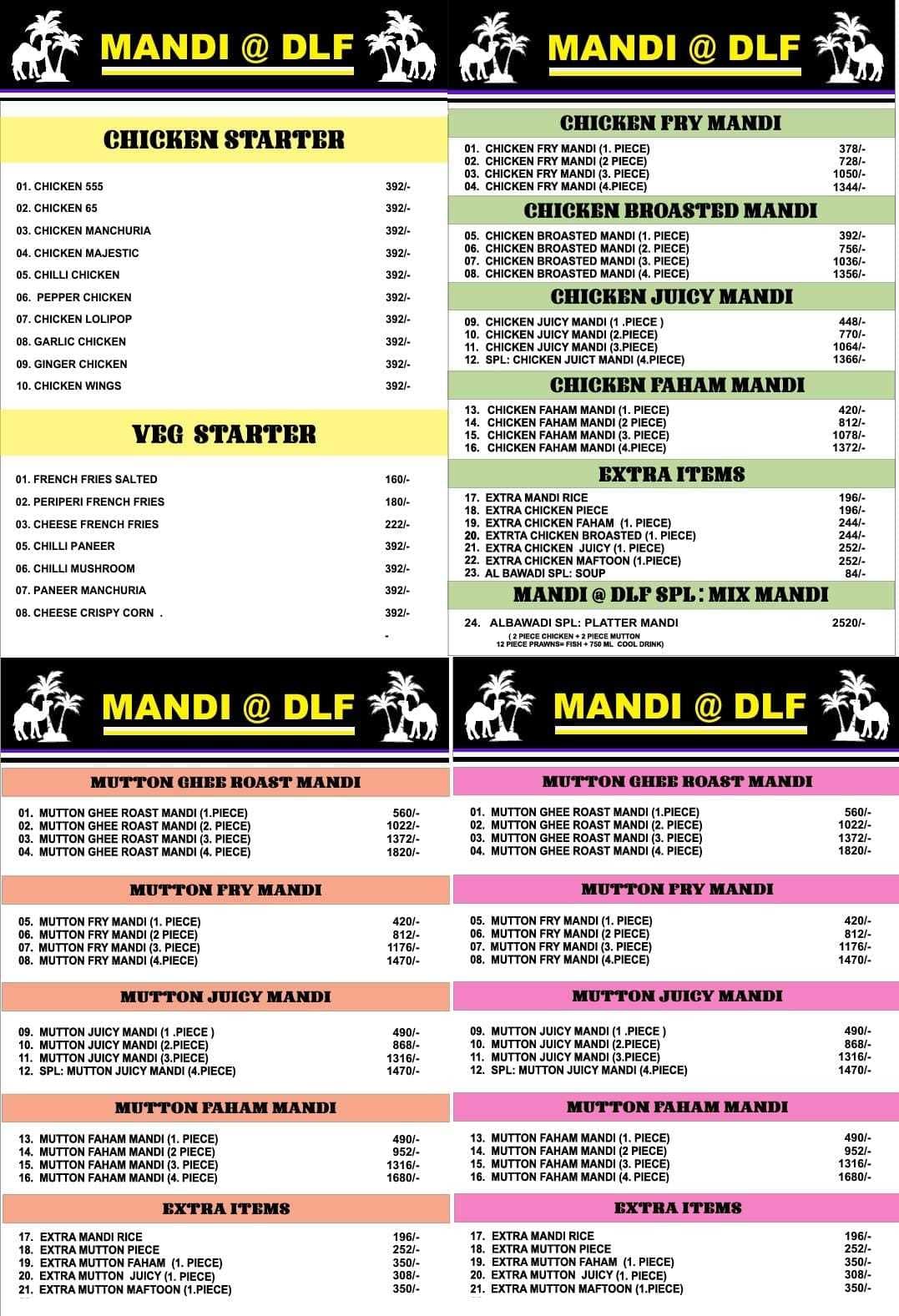 Menu of Mandi @ DLF, Gachibowli, Hyderabad