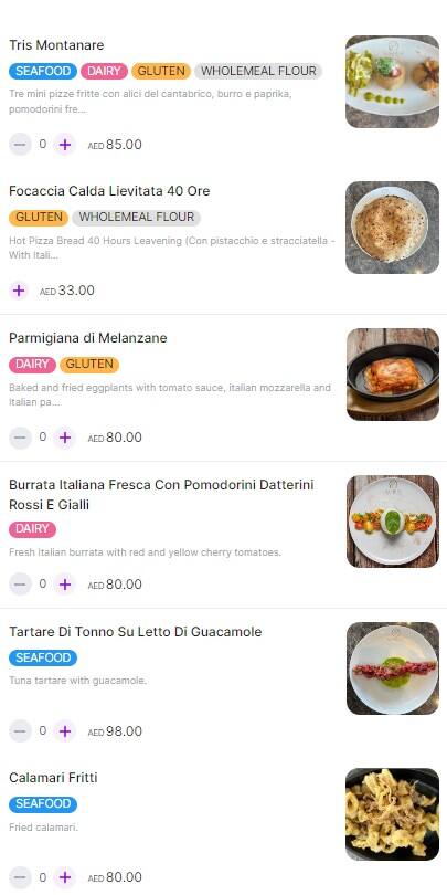 Menu of La Piazzetta Restaurant, Jumeirah Beach Residence (JBR), Dubai