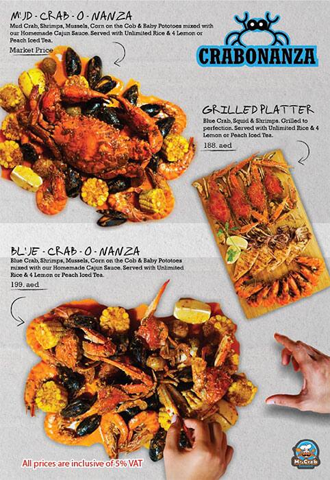 Menu at Mr.Crab Restaurant, Dubai, Khalid Bin Waleed St