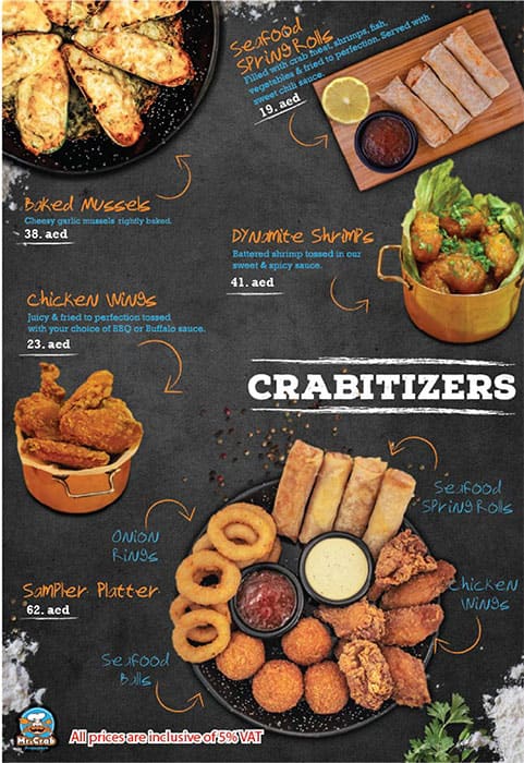 Menu at Mr.Crab Restaurant, Dubai, Khalid Bin Waleed St