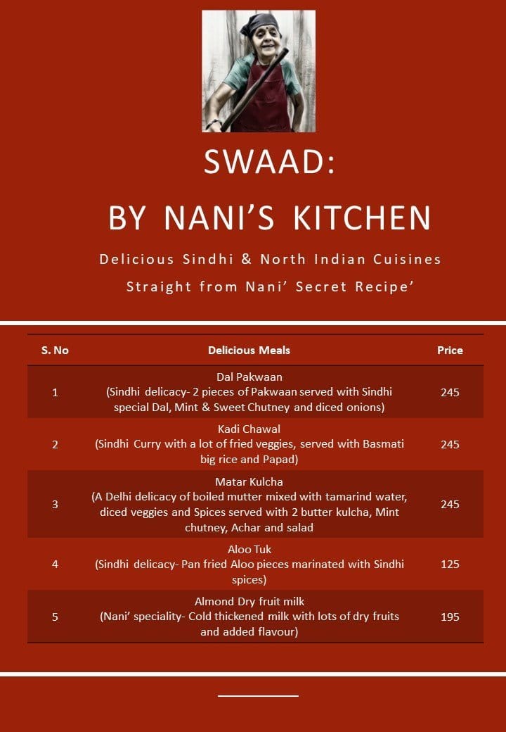 Menu of Swaad By Nani Kitchen, Lower Parel, Mumbai