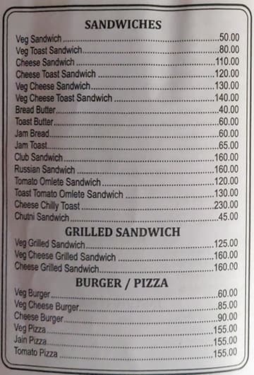 Menu of Hotel Milan Pure Veg, Malad East, Mumbai
