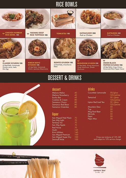 Menu at Ramen Bar, Mandaluyong, Highway Hills