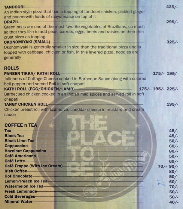 Menu at The Place To Be Restaurant, Pune