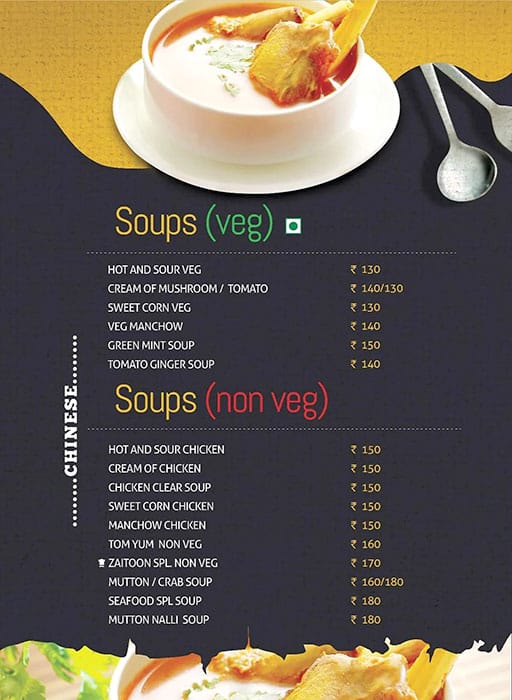 Menu of Zaitoon, Anna Nagar East, Chennai