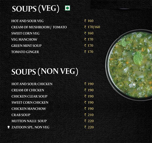 Menu of Zaitoon, Anna Nagar East, Chennai