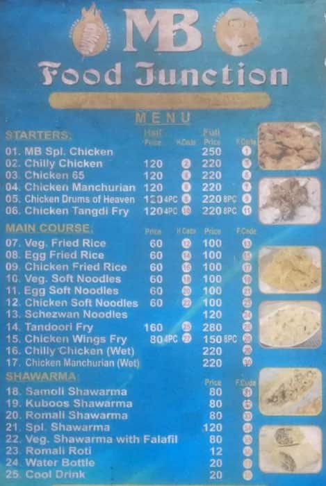 Menu at MB Food Junction, Hyderabad