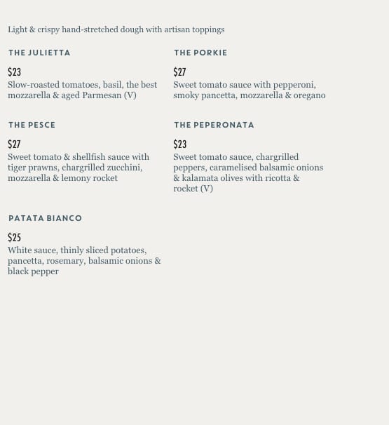 Menu at Jamie's Italian restaurant, Perth, 140 William St