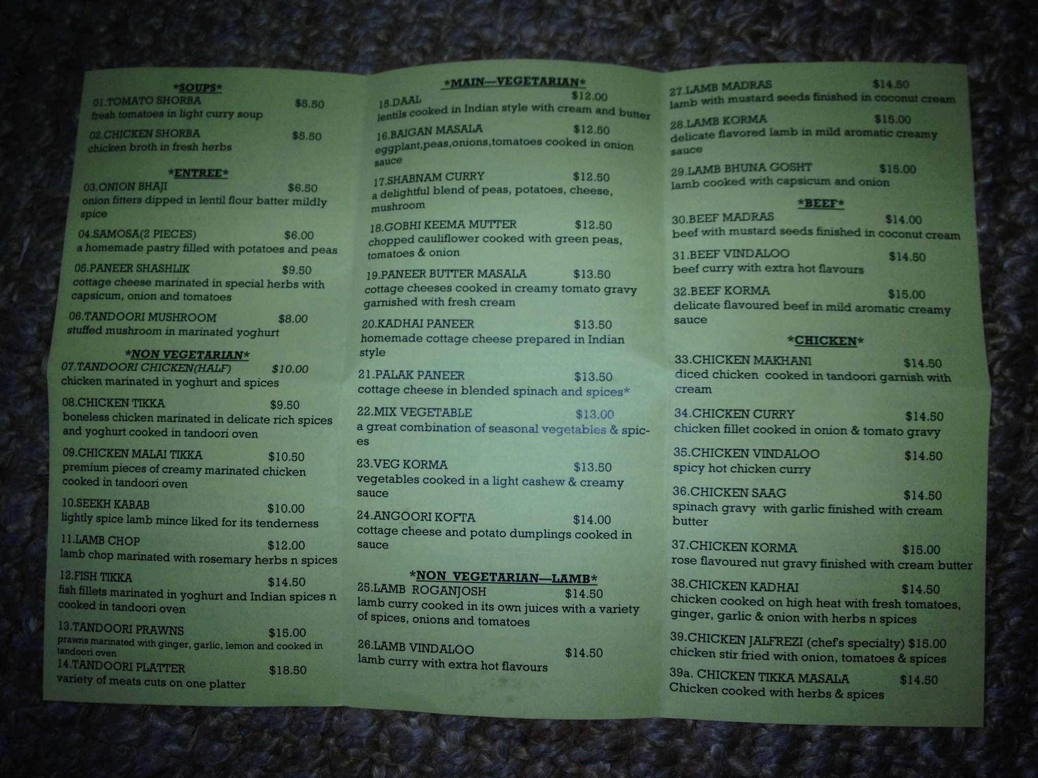 Menu at Cowes Tandoori Indian Restaurant, Cowes