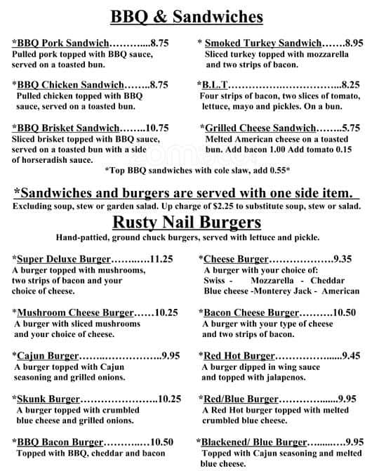 Menu at The Rusty Nail Pub, Atlanta