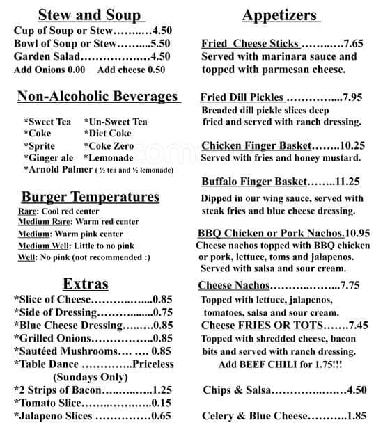 Menu at The Rusty Nail Pub, Atlanta