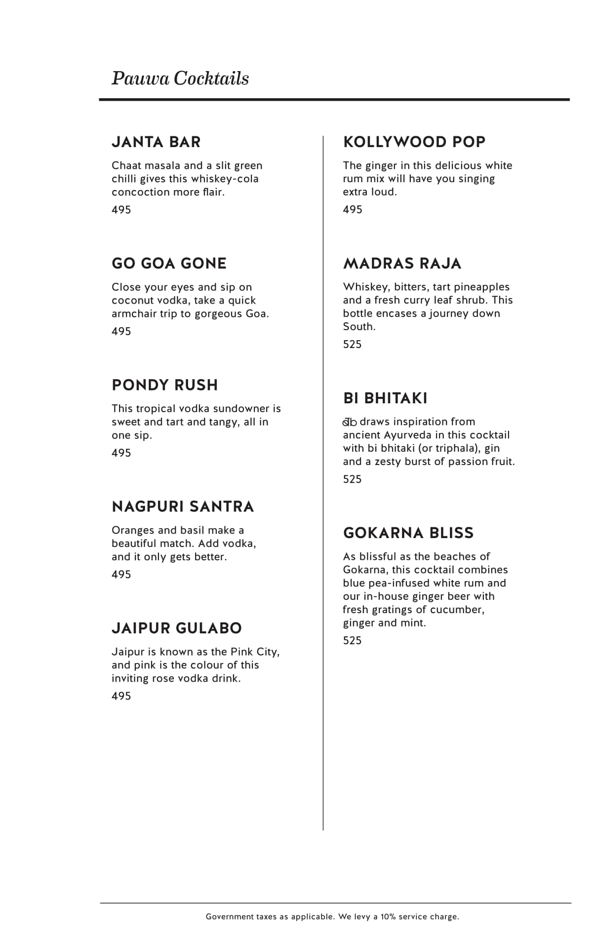 Menu of Bombay Brasserie, Indiranagar, Bangalore