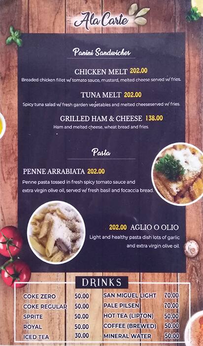 Menu at Cafe Sofia, Manila, Patio Victoria