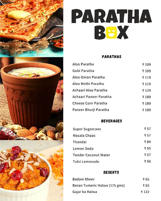 Menu at Paratha Box - Desi Punjabi Meals, Bengaluru, 688/C Thanish Corner
