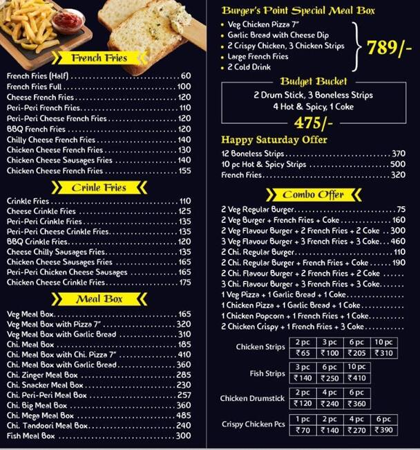 Menu of Burger's Point, Near Andheri West Station, Mumbai