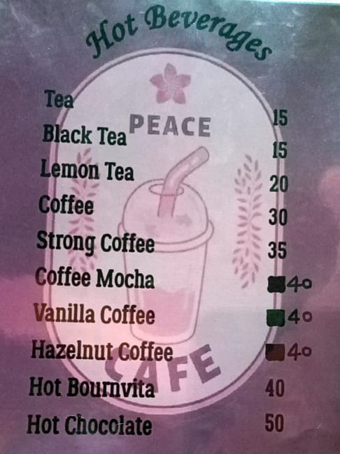 Menu of Peace Cafe, Senapati Bapat Road, Pune