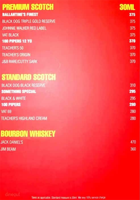 Menu at Red Chilli, New Delhi, G12