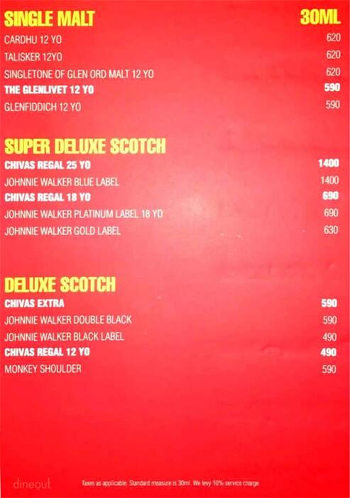 Menu at Red Chilli, New Delhi, G12