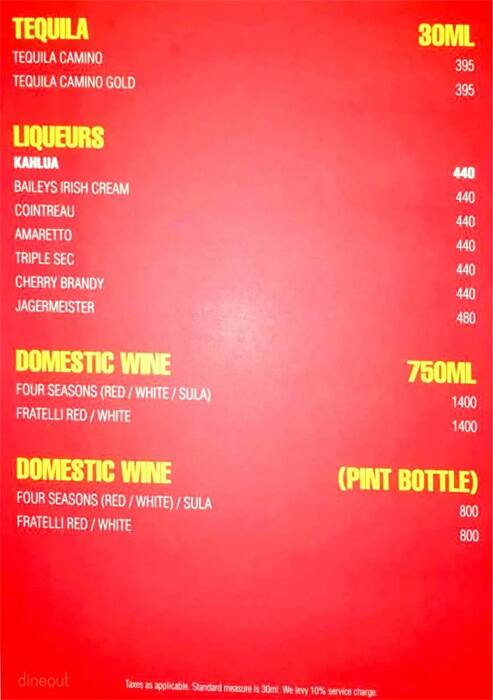Menu at Red Chilli, New Delhi, G12