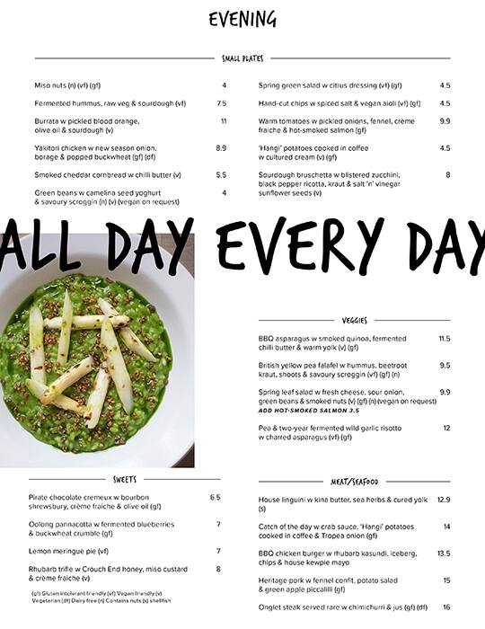 Menu at Ozone Coffee Roasters, Shoreditch cafe, London