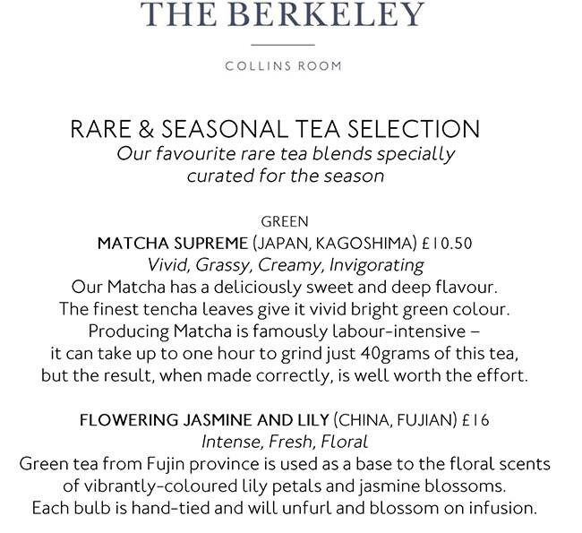 Menu at Collins Room restaurant, London, The Berkeley