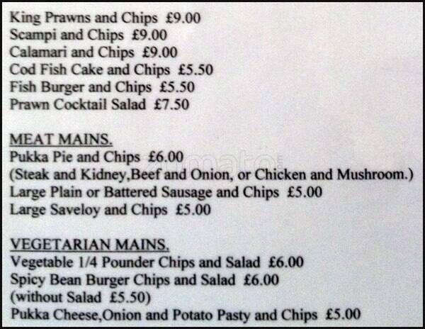 Menu at The Beach Hut restaurant, London