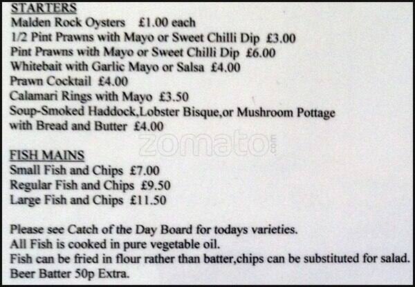 Menu at The Beach Hut restaurant, London