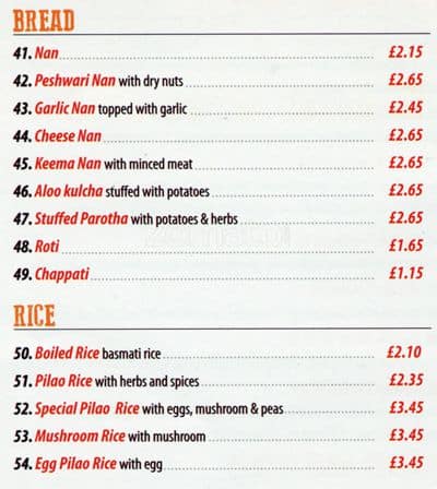Menu at Monkey Temple restaurant, London