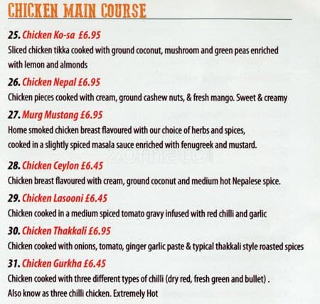 Menu at Monkey Temple restaurant, London