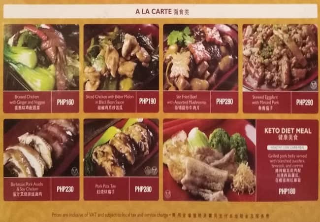Menu at Victoria Harbour restaurant, Pasay