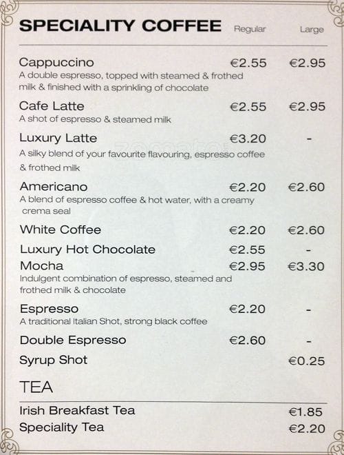 Menu at Dunnes Stores Cafe, Malahide, Windell Avenue